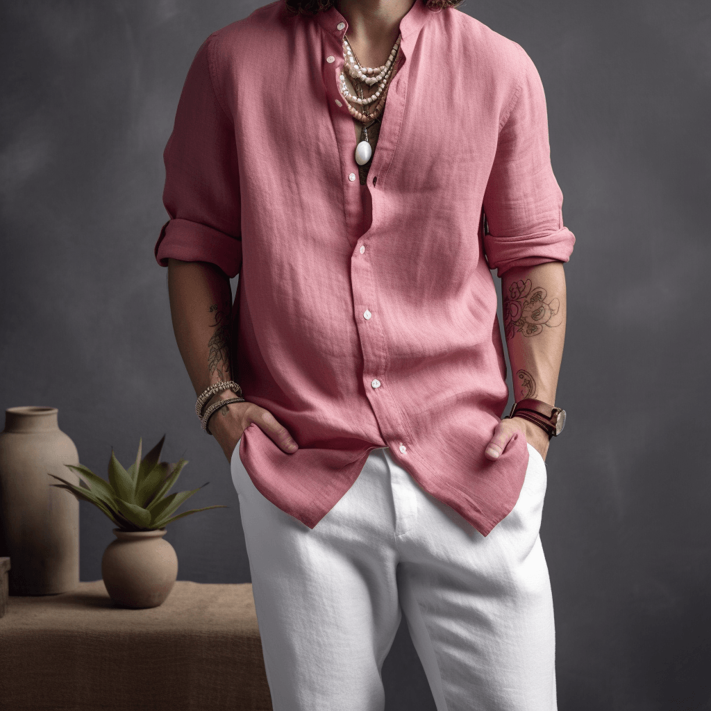 Mens Linen Shirt EMBER in Red