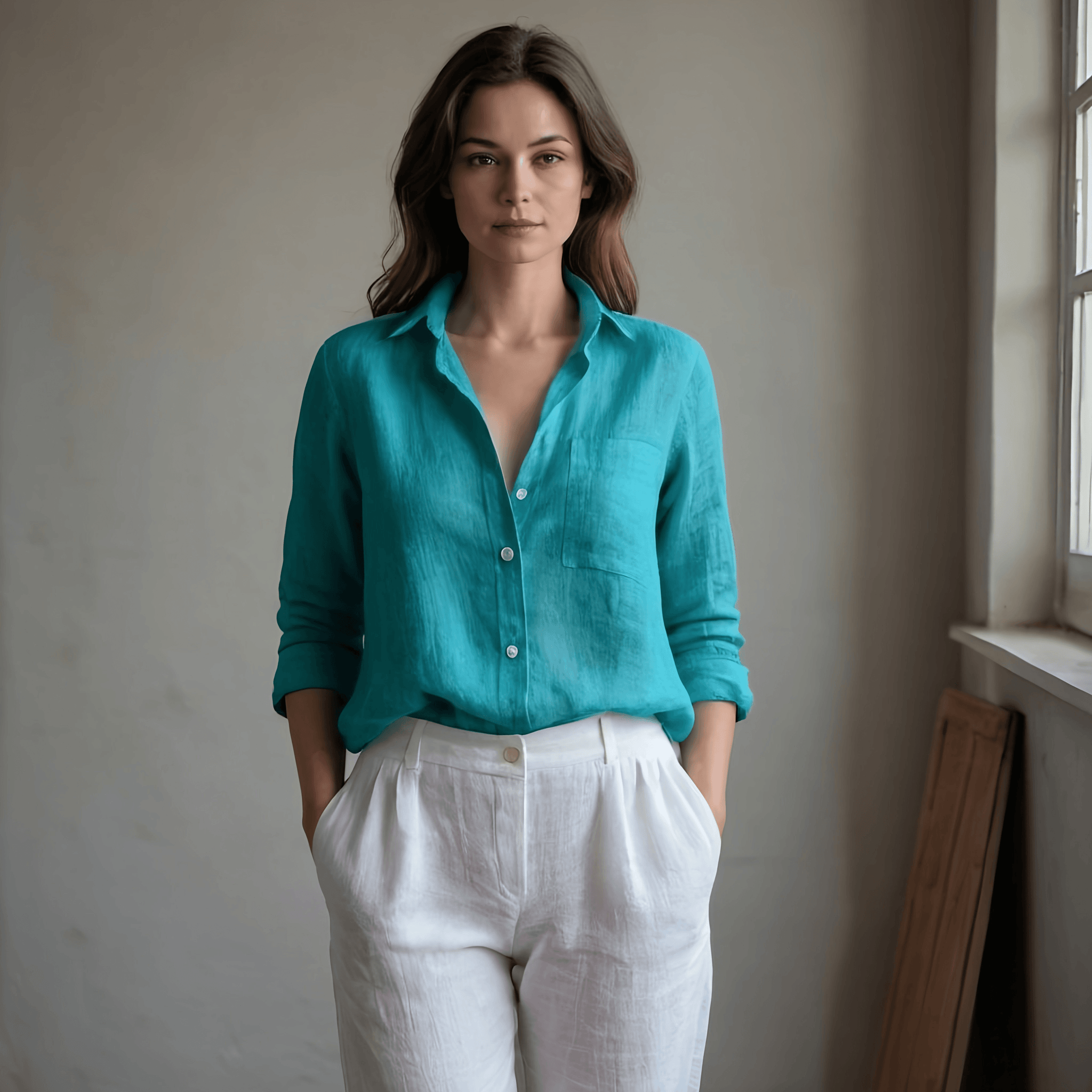 Women's Linen shirt HARBOR in Blue | OrganoLinen